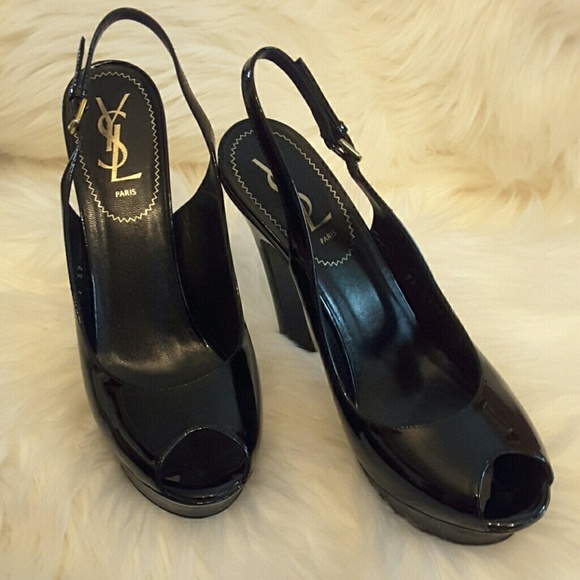 Yves Saint Laurent | Shoes | Authentic Ysl Black Patent Leather Peep ...